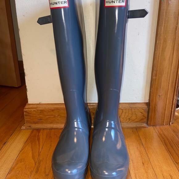 Hunter | Shoes | Hunter Grey Gloss Tall Rain Boots | Poshmark